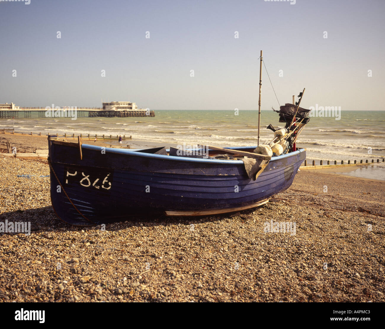 Beached fishing boat, Worthing seafront, England, UK Stock Photo - Alamy