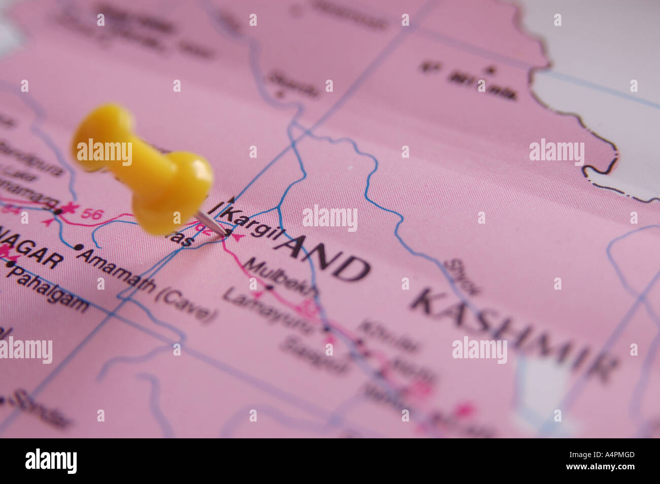 ANG77826 Map of India spotted Kargil in Jammu and Kashmir by Yellow ...