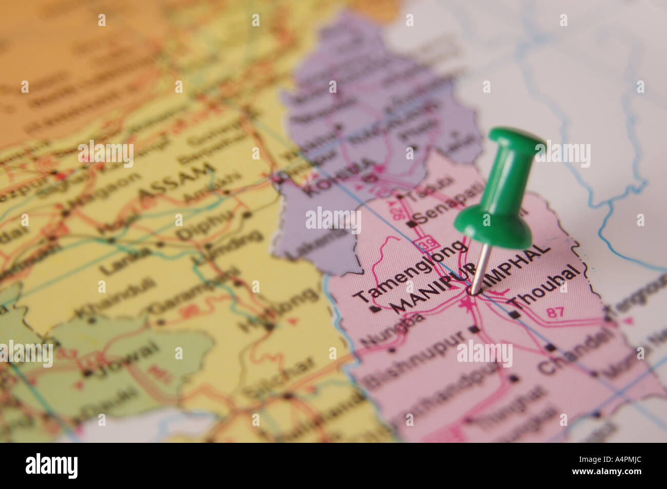 ANG77841 Map of India spotted Imphal Capital of Manipur by Green ...