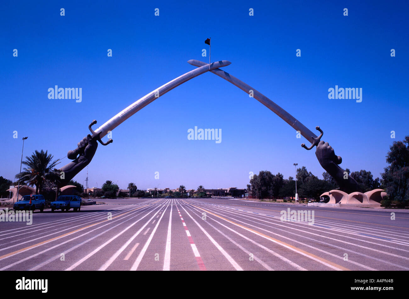 Saddam Hussein s hands and the arched monument Processional Way Baghdad ...