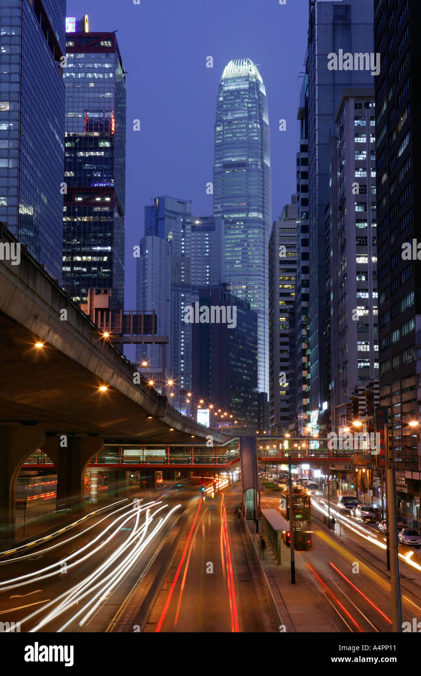 tallest building in Hong Kong IFC tower with busy evening traffic ...
