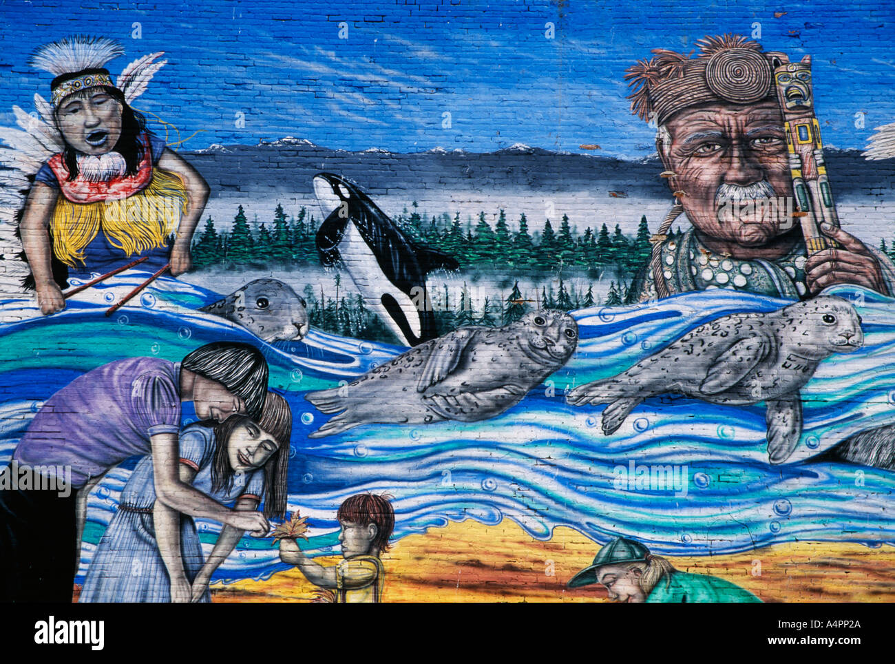 Wall mural on building in downtown Victoria British Columbia Canada ...