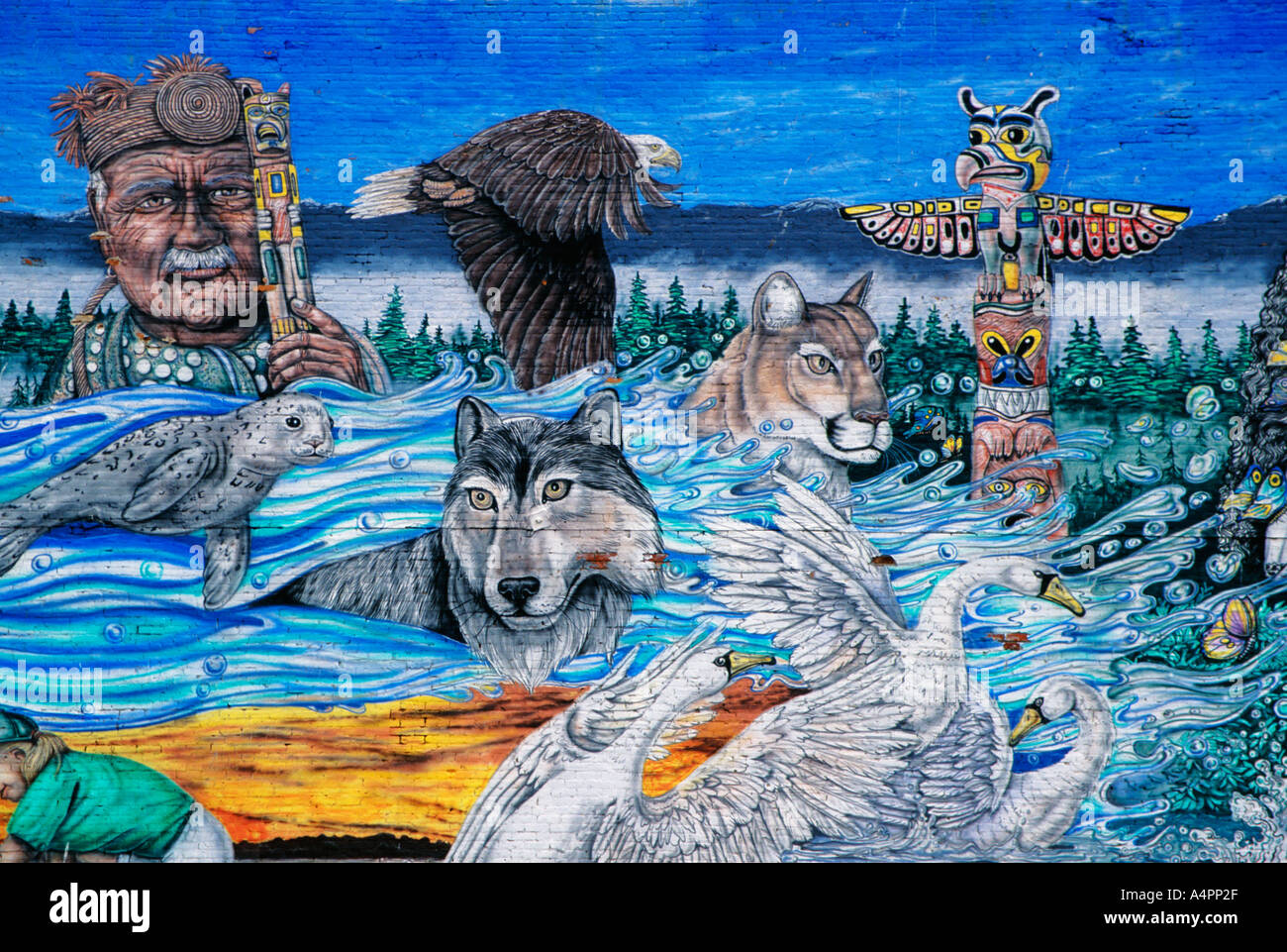 Wall mural on building in downtown Victoria British Columbia Canada ...