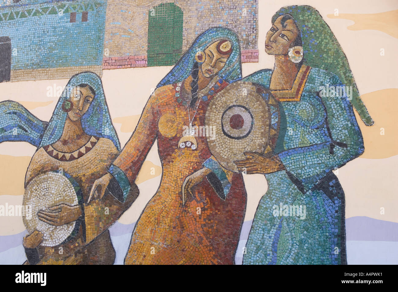 Mosaic tile design of women playing musical instruments Stock Photo - Alamy