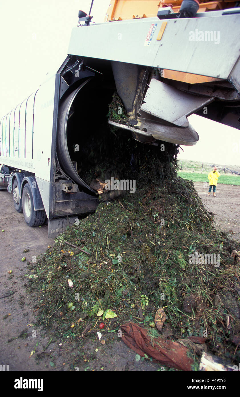 green waste collection vehicle at landfill site Stock Photo - Alamy