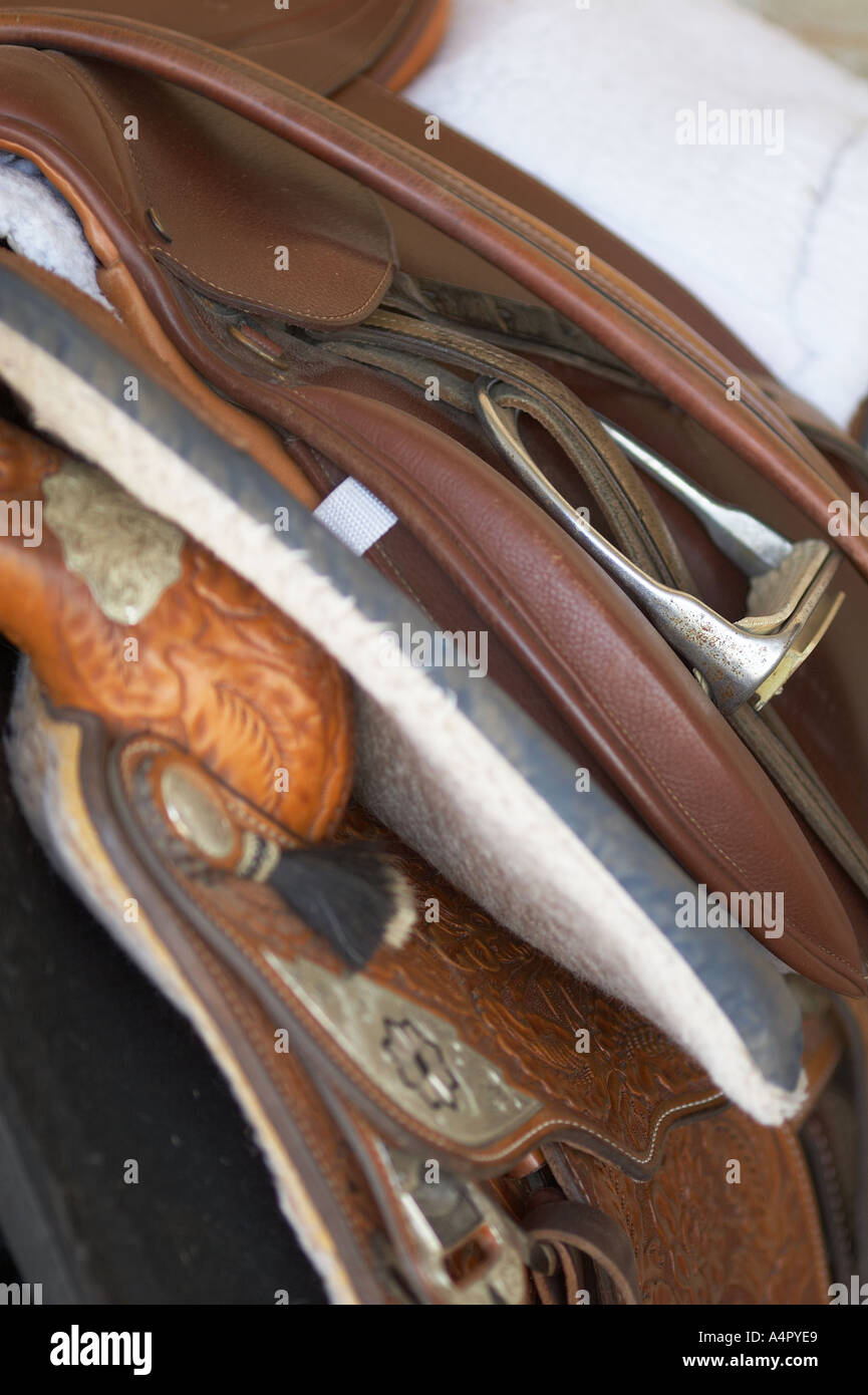 A horse saddle close up Stock Photo - Alamy