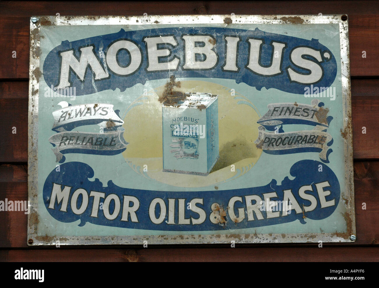 Moebius motor oil and grease sign Stock Photo - Alamy