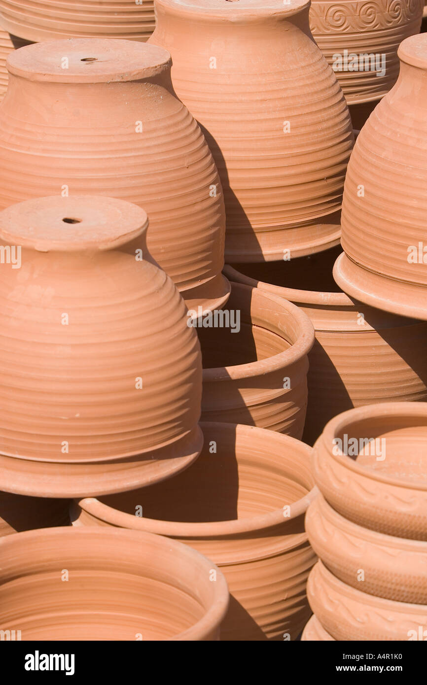 High angle view of terracotta flower pots Stock Photo - Alamy