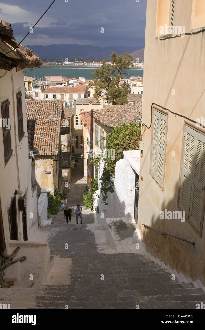 High angle view of two people walking up steps Stock Photo - Alamy