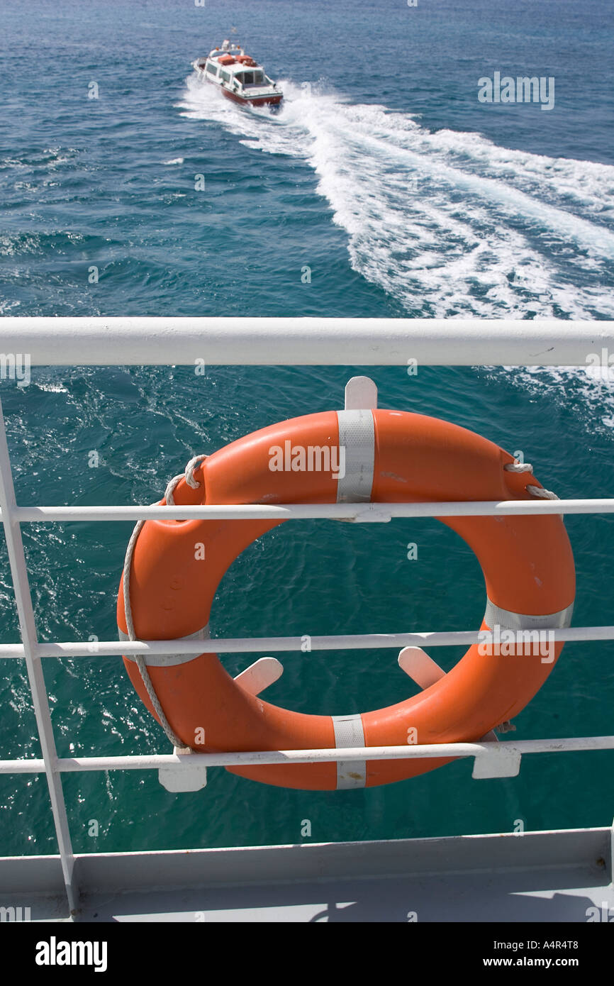 Life belt on a yacht railing Stock Photo - Alamy