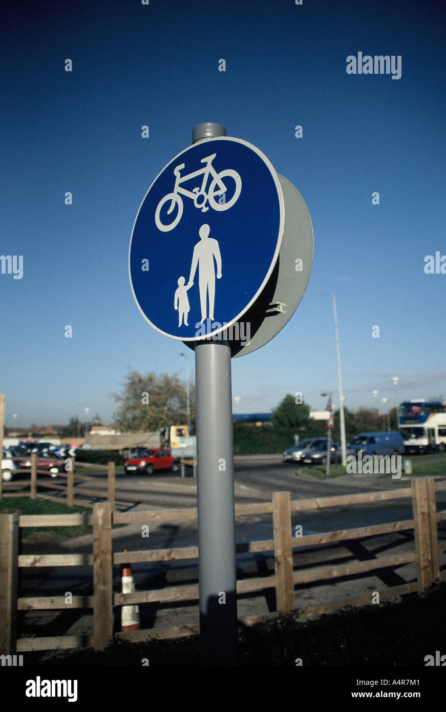 Cycle / pedestrian path sign on a fresh blue day Stock Photo - Alamy