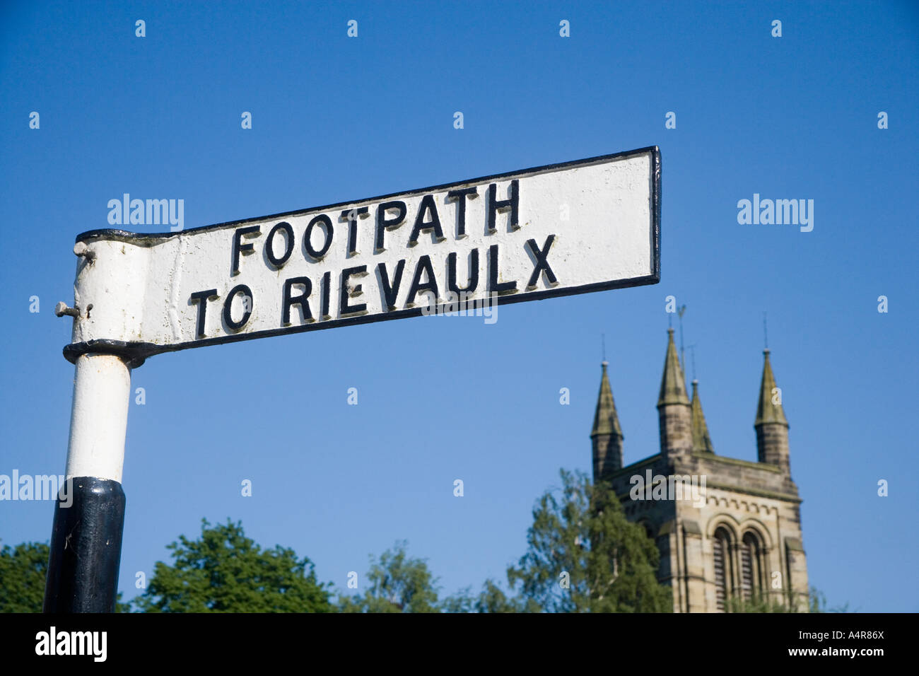 All Saints Church Helmsley and a sign showing the footpath to Rievaulx ...