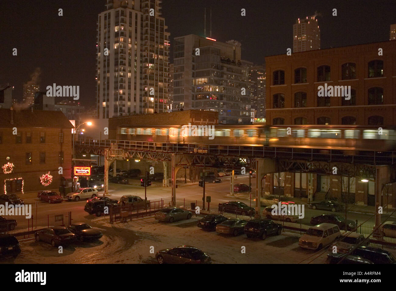 CTA elevated train at night Stock Photo - Alamy
