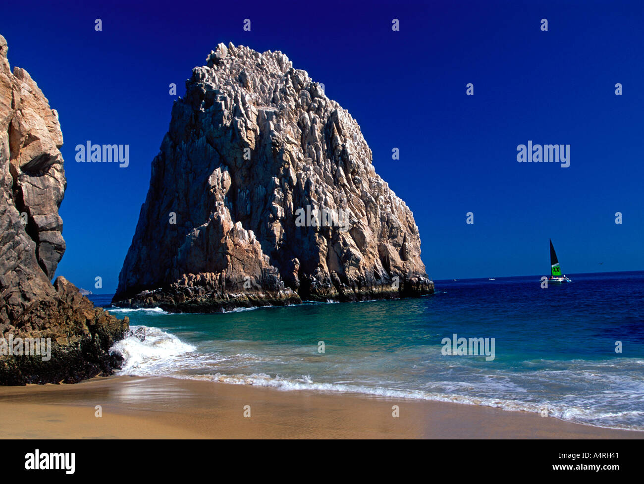 sailboat, rock formation, beach, El Arco, Cabo San Lucas, Baja ...