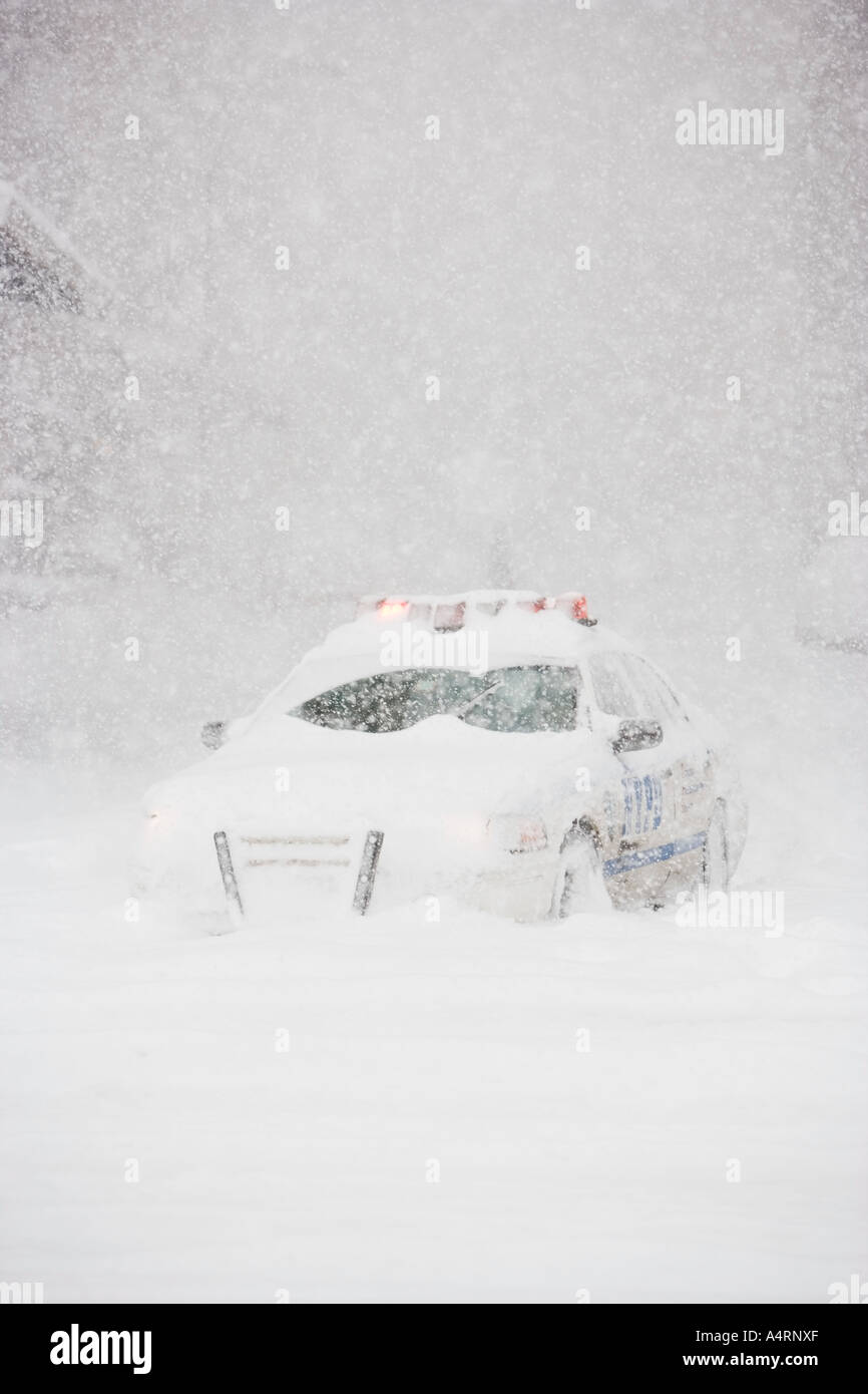 Police Car in NY Blizzard Stock Photo - Alamy