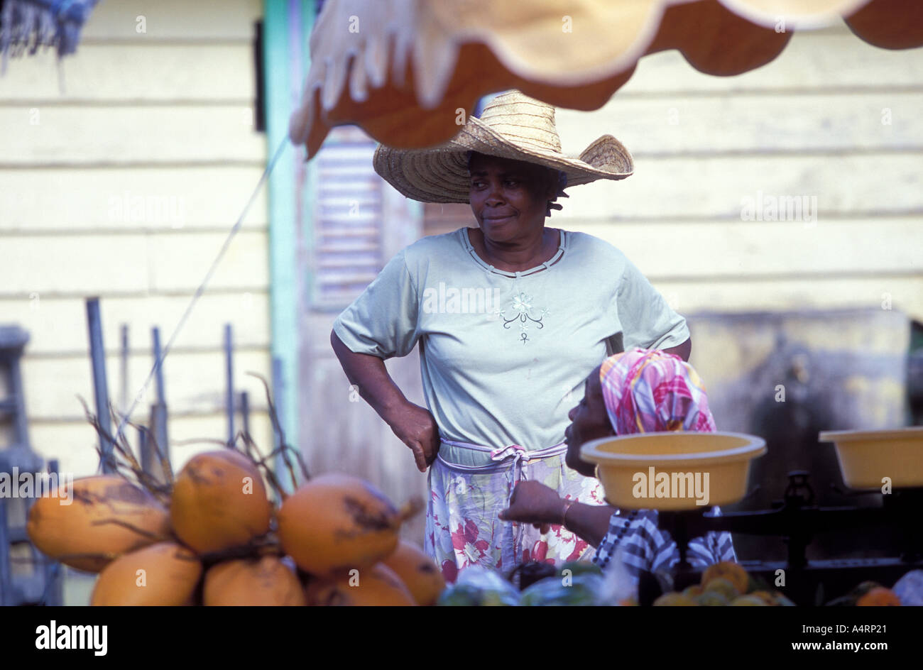 Vendor at the local vegetable market Fort de France Martinique Stock ...
