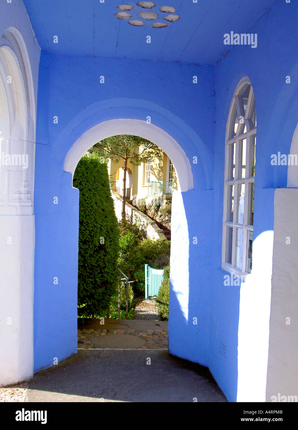Blue archway, Portmeirion, Porthmadog,Gwynedd, Wales, UK Stock Photo ...
