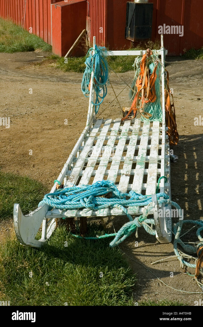 Inuit dog sled at Tasiilaq, Angmagssalik Island, Sermilik Fjord, East ...