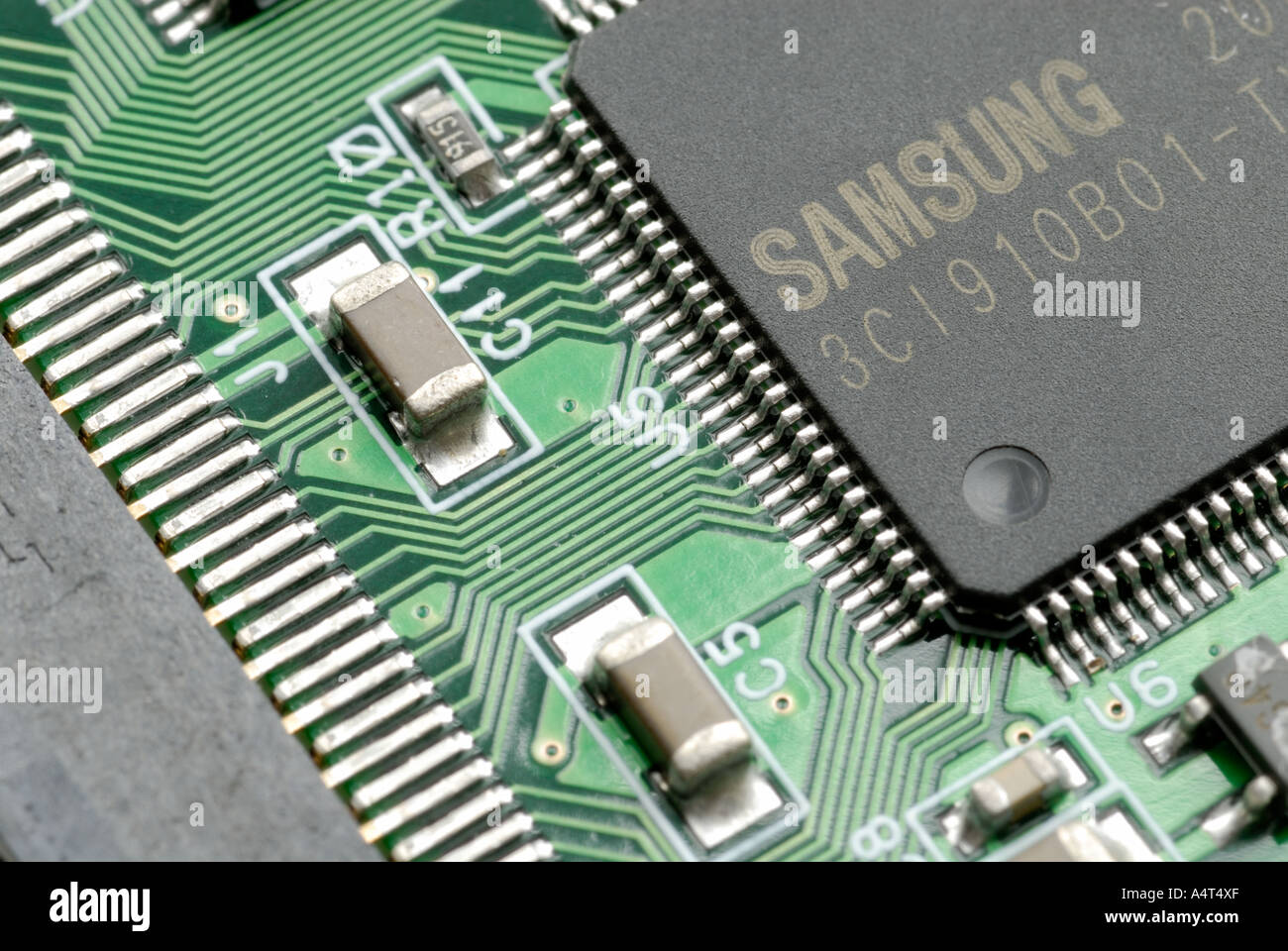Circuit board and memory chips of a Compact Flash CF storage card Stock ...