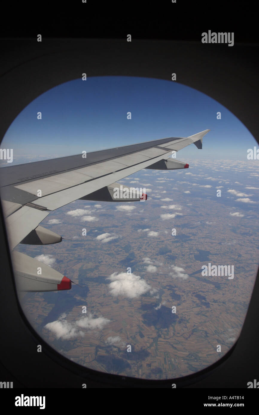 View through the passenger window in the cabin of a airliner showing ...