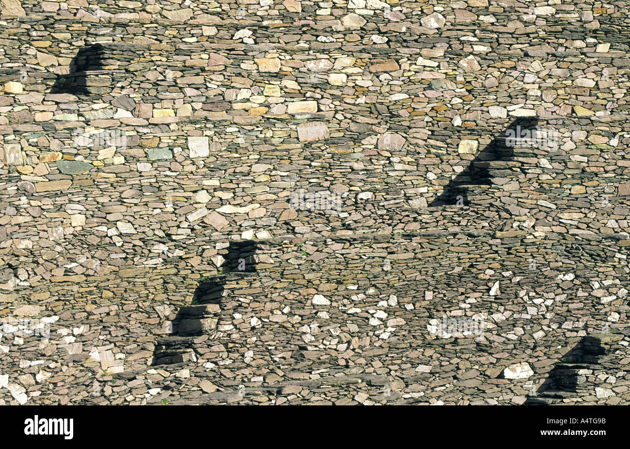 Dry stone stairs on inside wall of Cahergall prehistoric stone fort ...