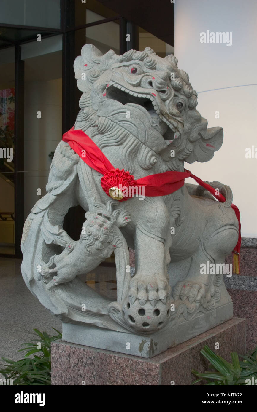closeup of chinese mythical foo dog statue concept feng shui protection ...