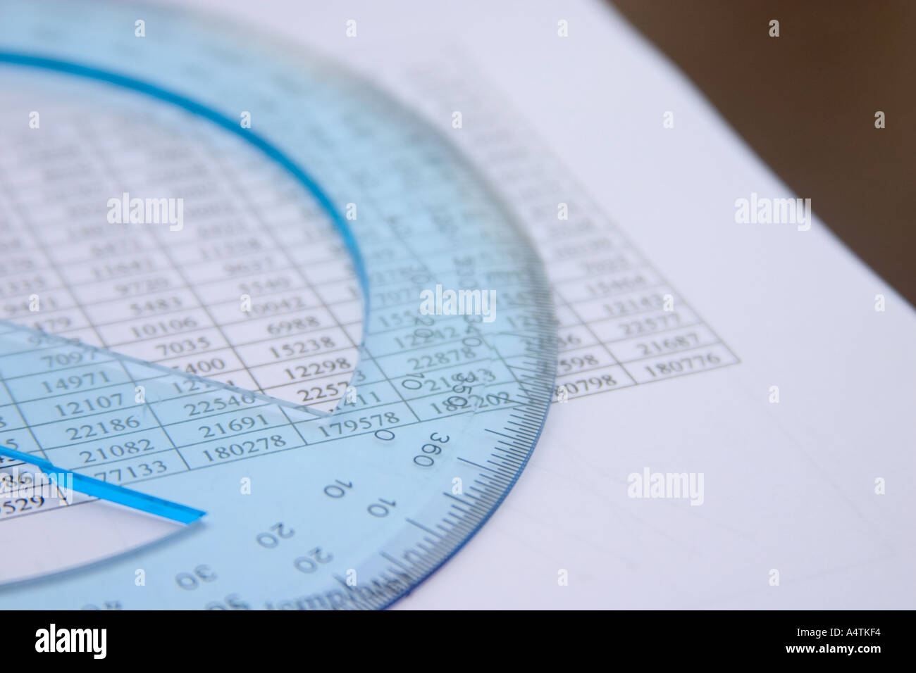 protractor lying on a page of report with tables of numbers Stock Photo ...