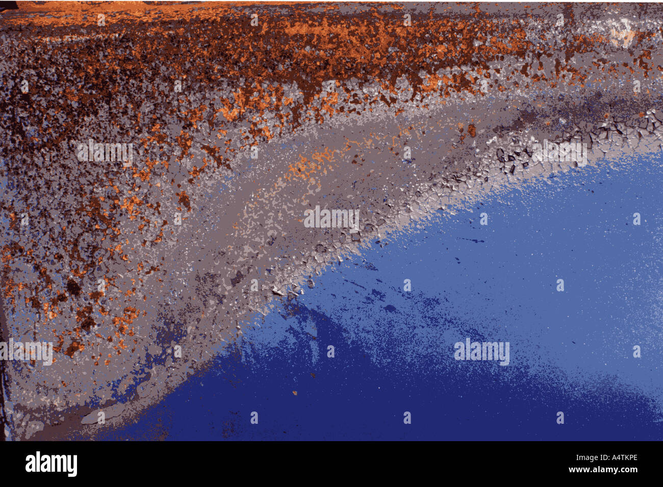 a burnt vehicle panel showing unusual patterns and textures and colours ...