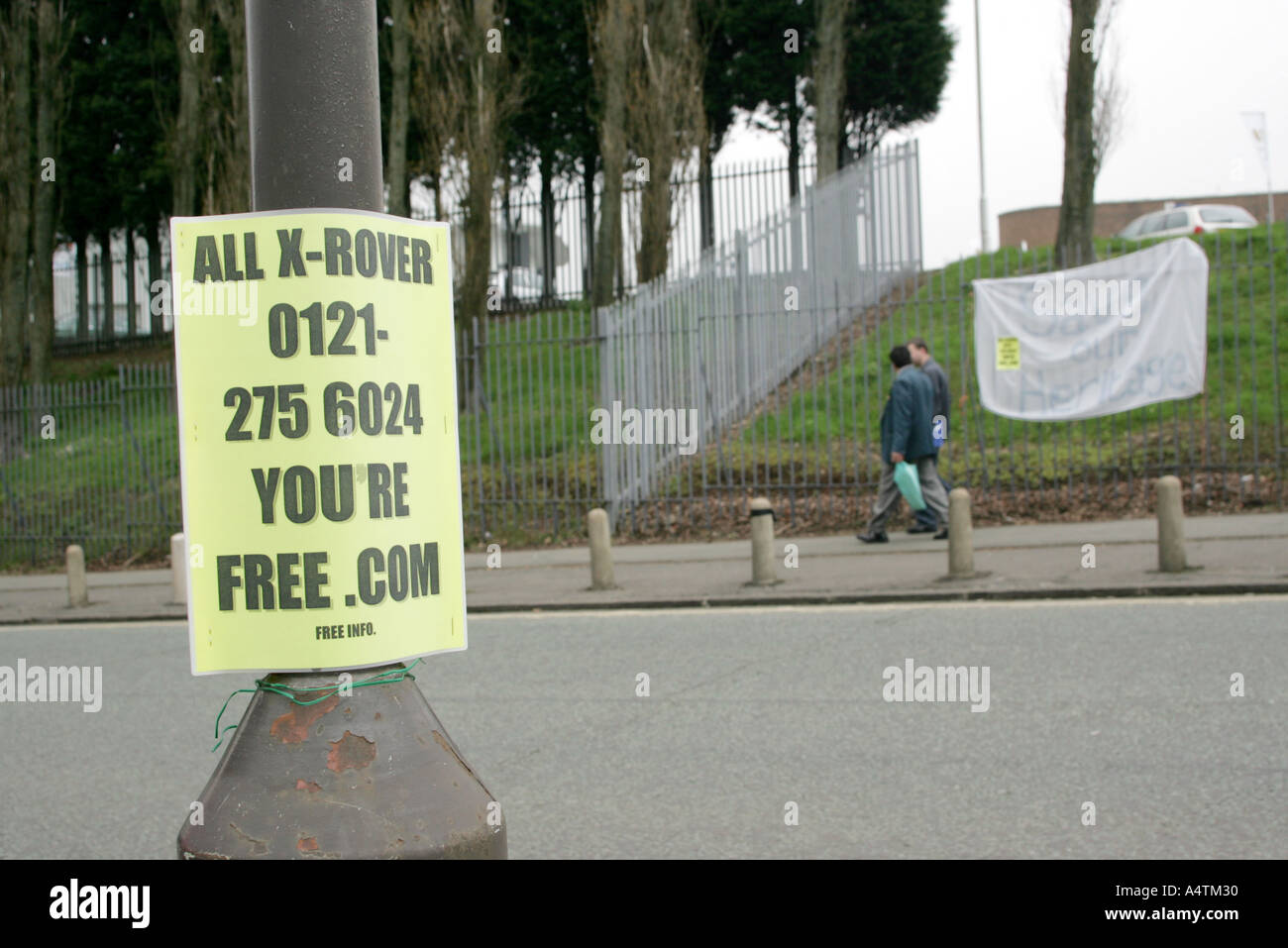 Sign on a lamp post outside the Rover MG car factory at Longbridge ...
