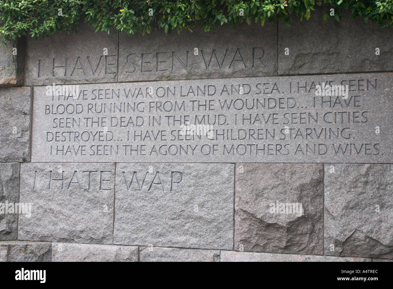 Writing on wall FDR Memorial I HATE WAR Stock Photo - Alamy