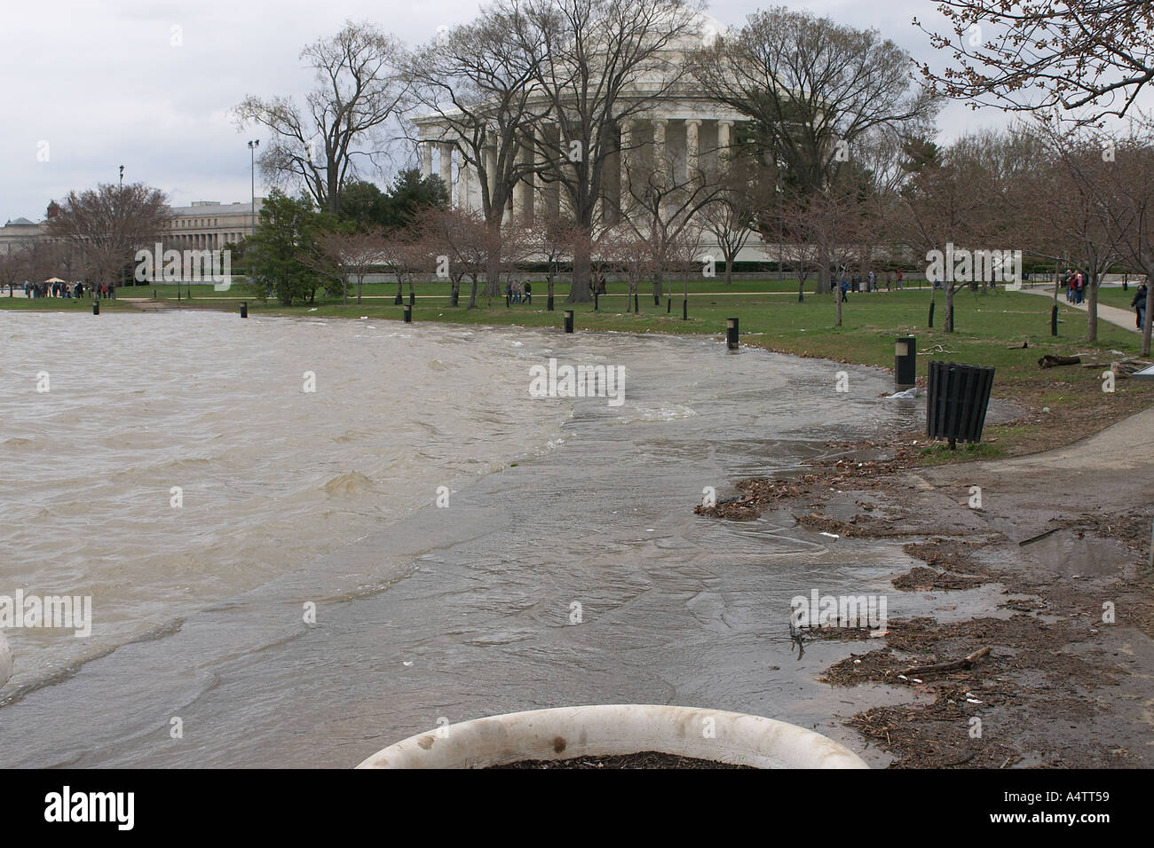 Tidal Basin overflowing near Jefferson Memorial during severe wind ...
