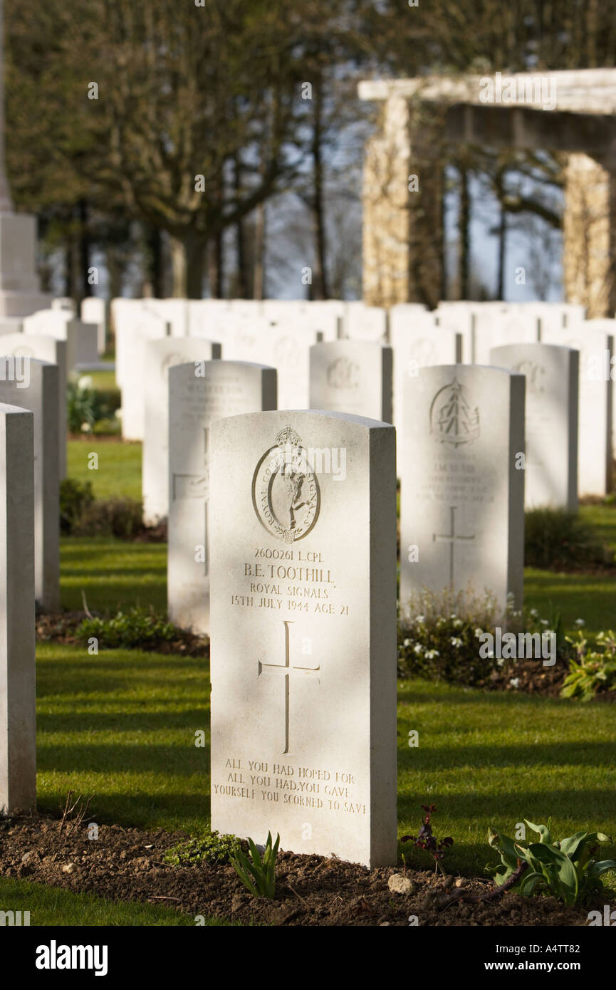 British gravestones at the World War 2 Ryes Military war cemetery ...
