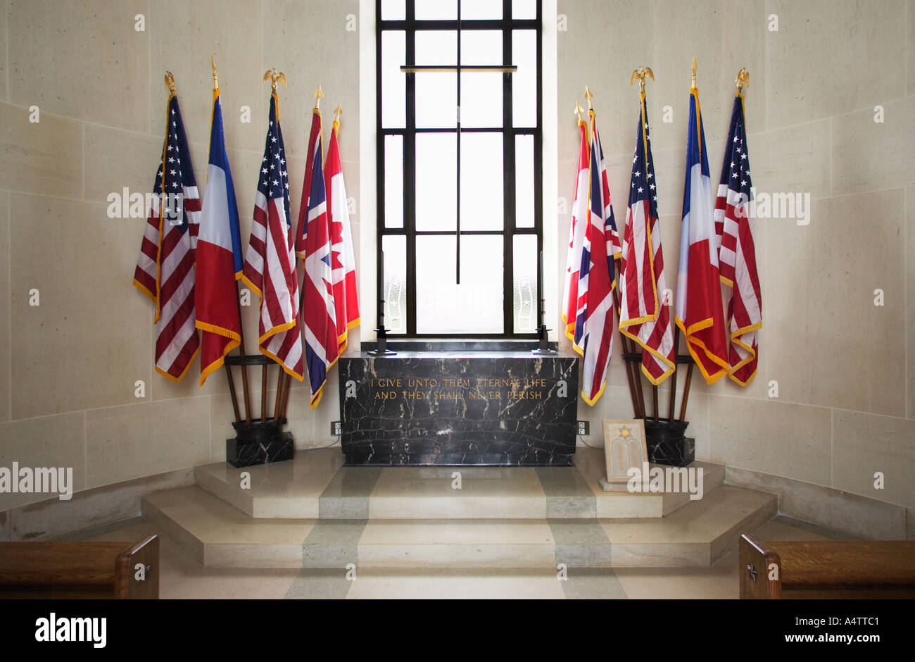 American WW2 Military Cemetery Normandy France, Altar and flags at the ...