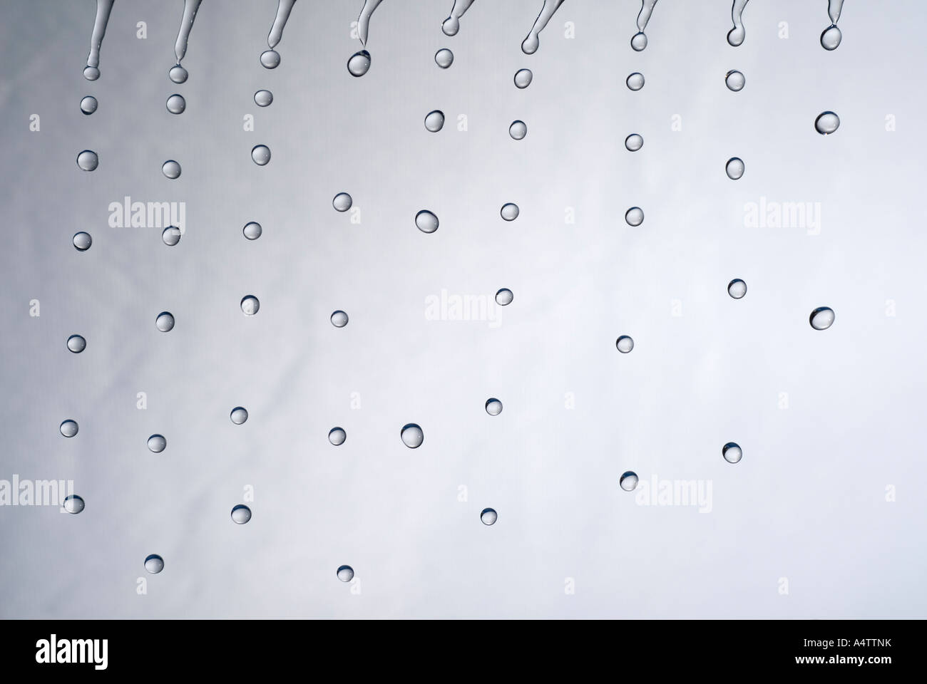 many water drops falling looking like rain or a shower in the bathroom ...