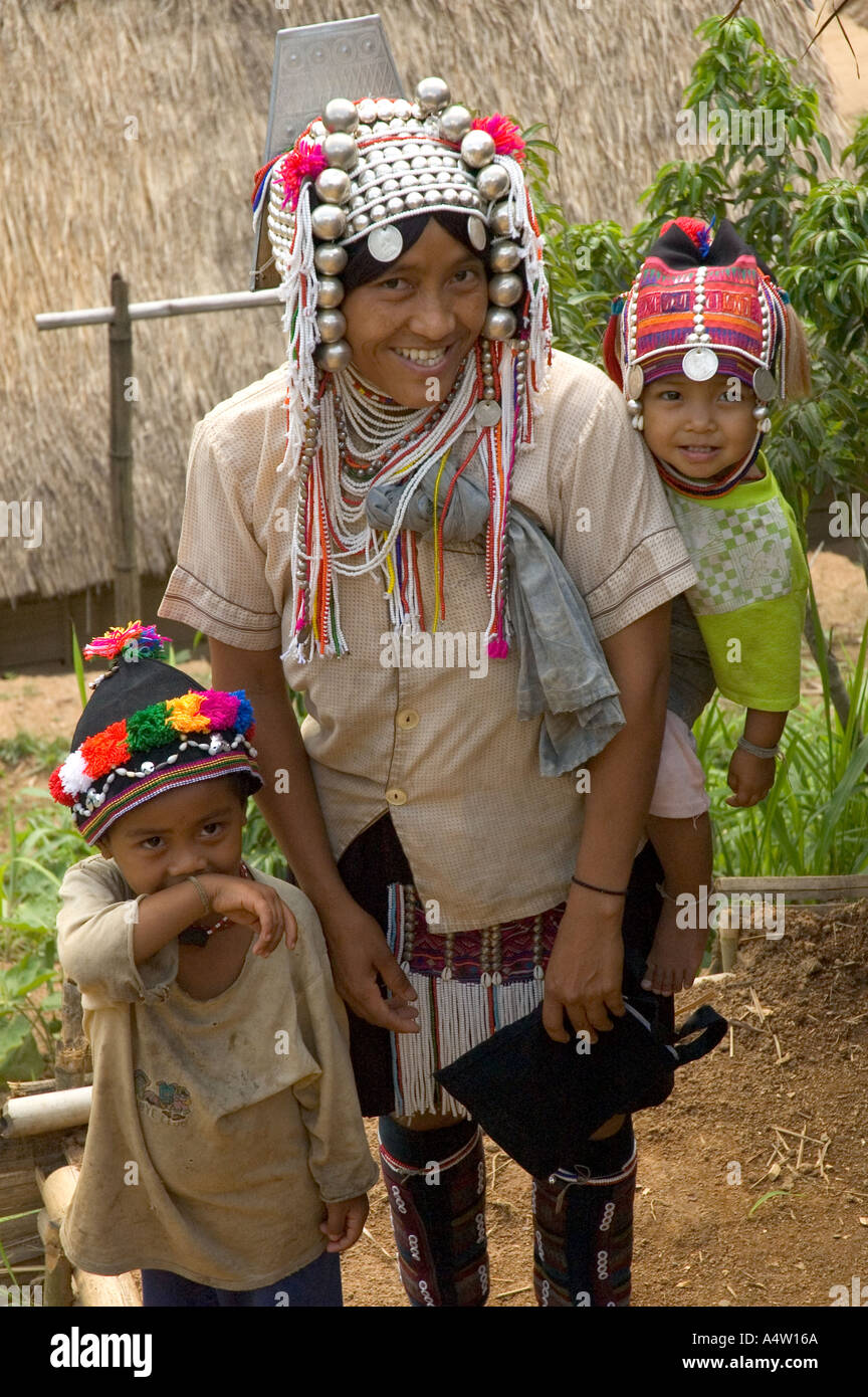 Akha Hill Tribe Woman with children Stock Photo - Alamy