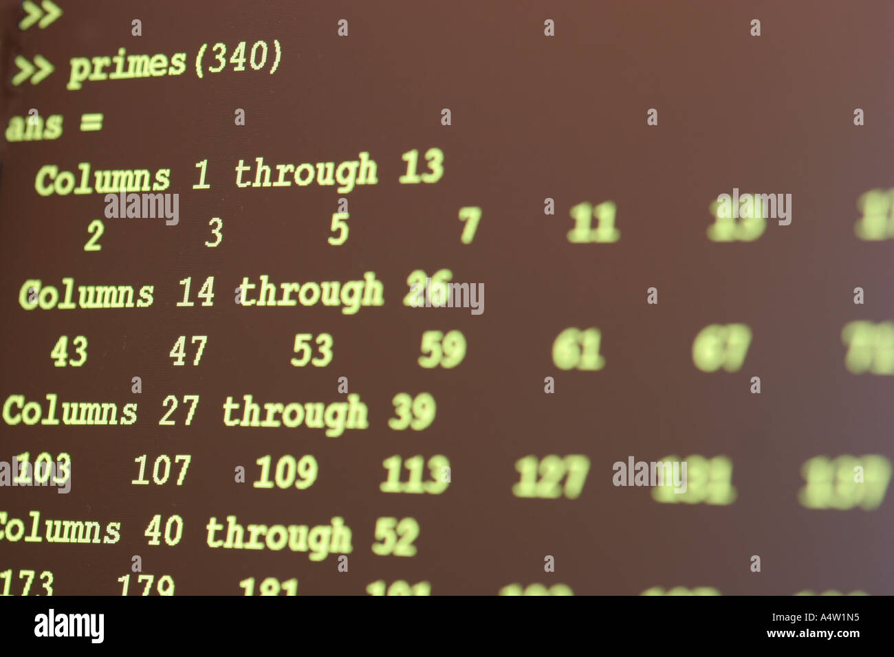 List of prime numbers on computer screen Stock Photo - Alamy