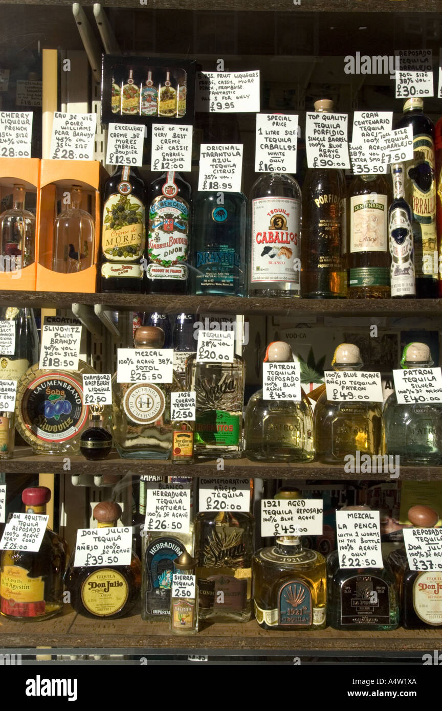 Specialist alcoholic drinks and spirits for sale in shop window in Old ...