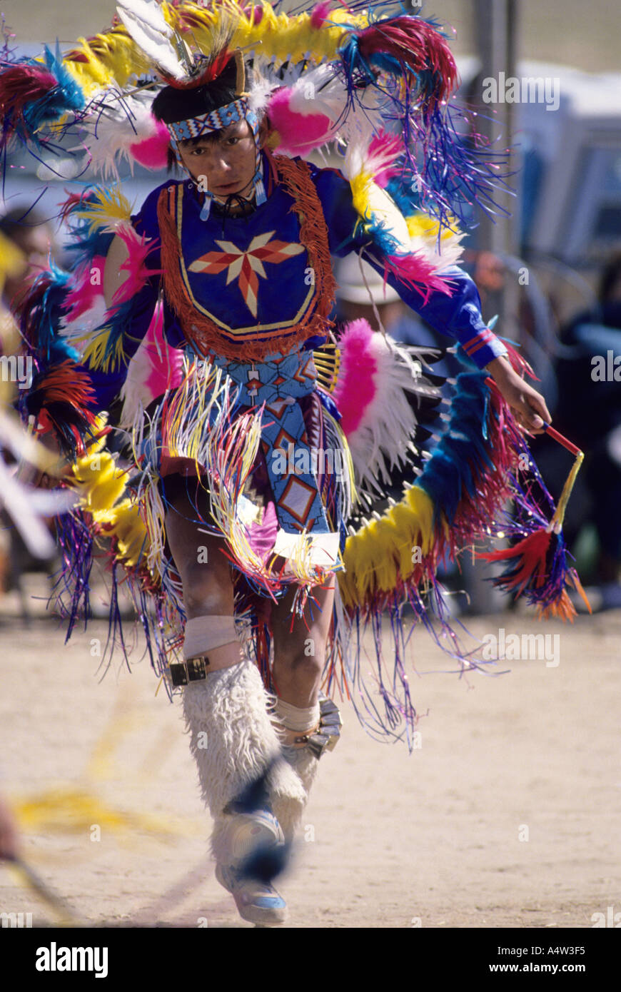 A performer in a dance contest held during a pow wow on the Navajo ...