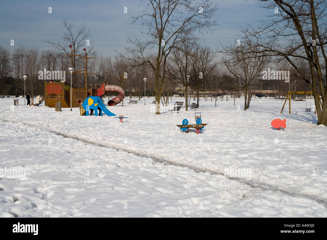 winter playground covered in snow Stock Photo - Alamy