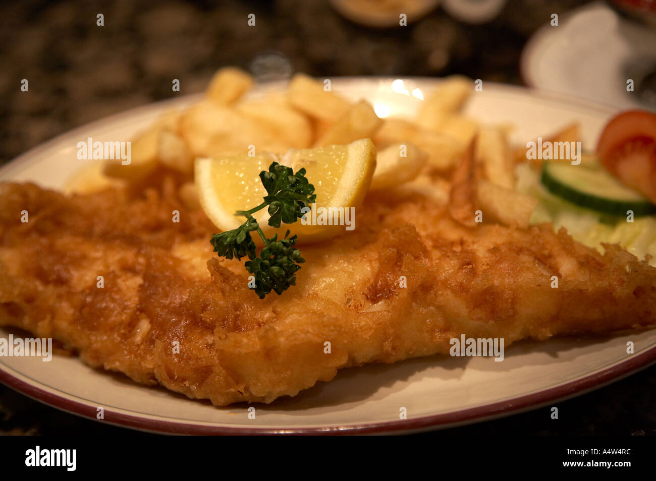 Plate of Whitby Haddock and Chips Stock Photo - Alamy