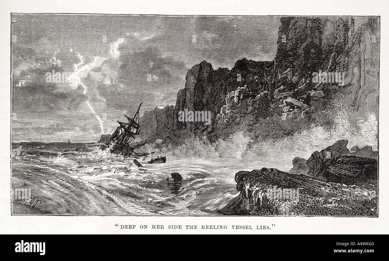storm wreck drown death die fatal wave foam gale wind wreck sink sail ...