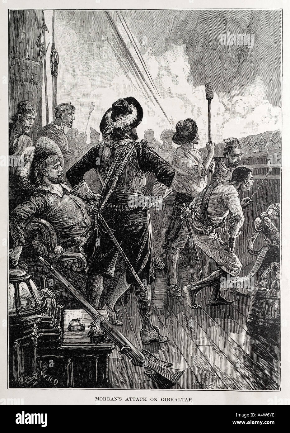 morgan attack Gibraltar rock cannon fire smock sailor musket powder gun ...