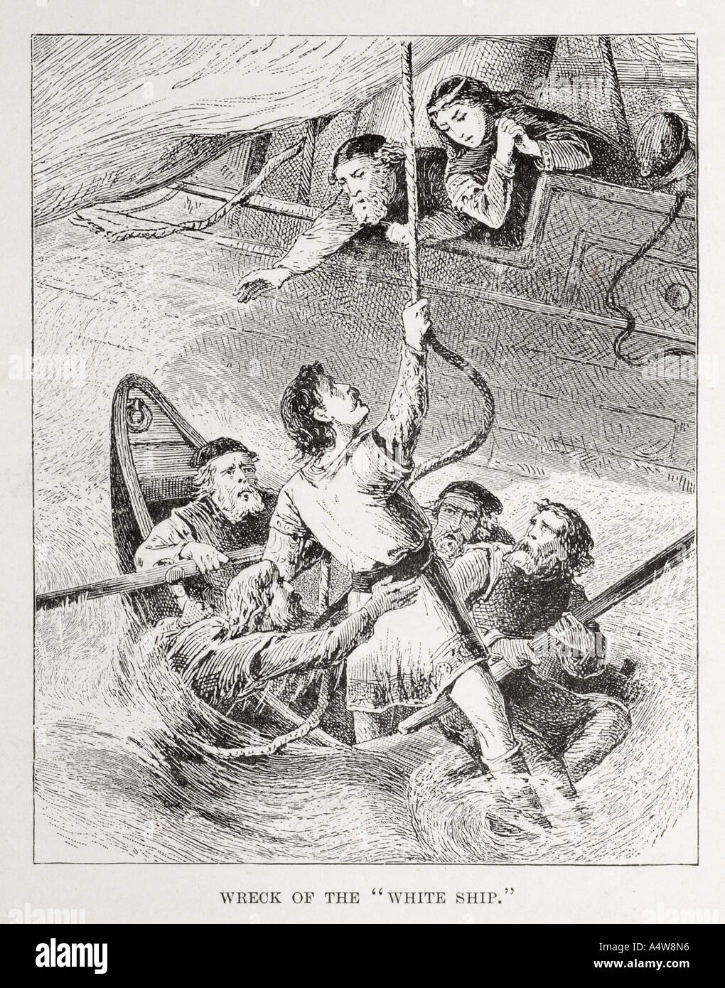 Lifeboat sink sailor men rope drown oar adrift sail row swimWreck storm ...