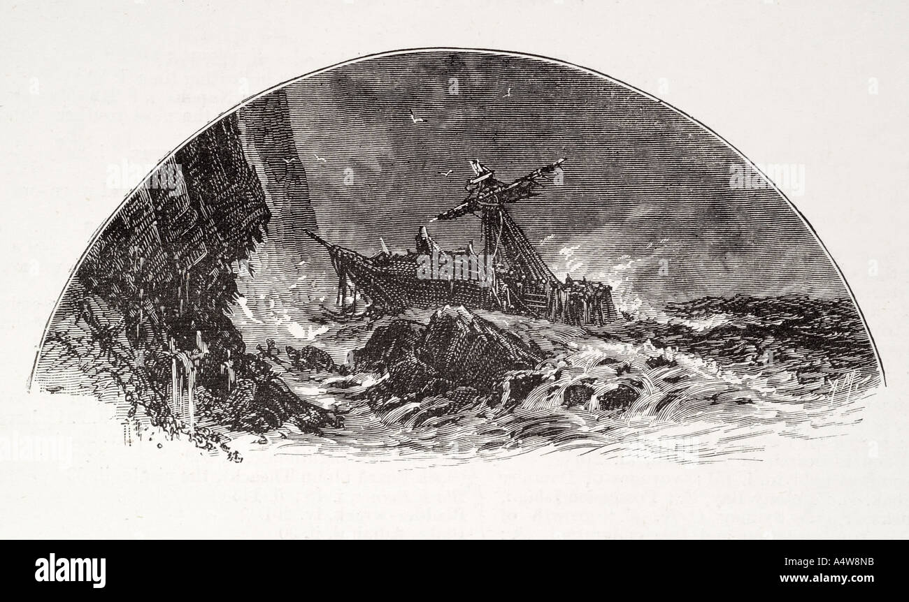 Wreck storm wave cliff shore smash peril sail founder crash break ...