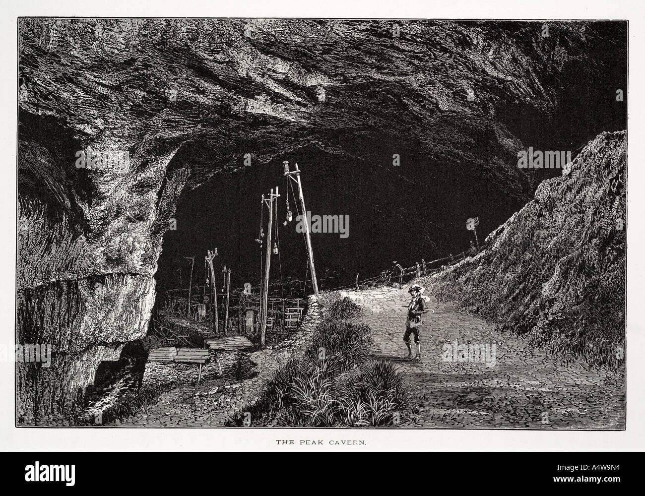 peak cavern cave hollow arch interior inside path pole man Derbyshire ...