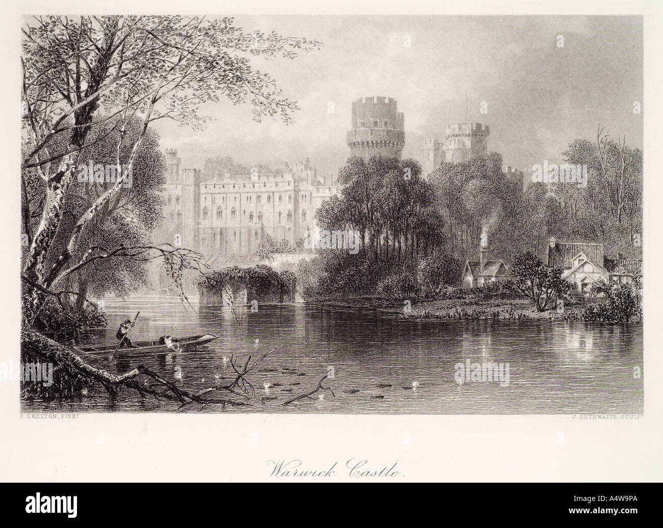 warwick castle stratford avon river boat punt house turret stone tree ...