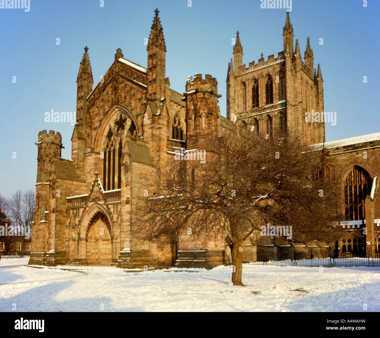 England. Hereford cathedral in the snow Stock Photo - Alamy