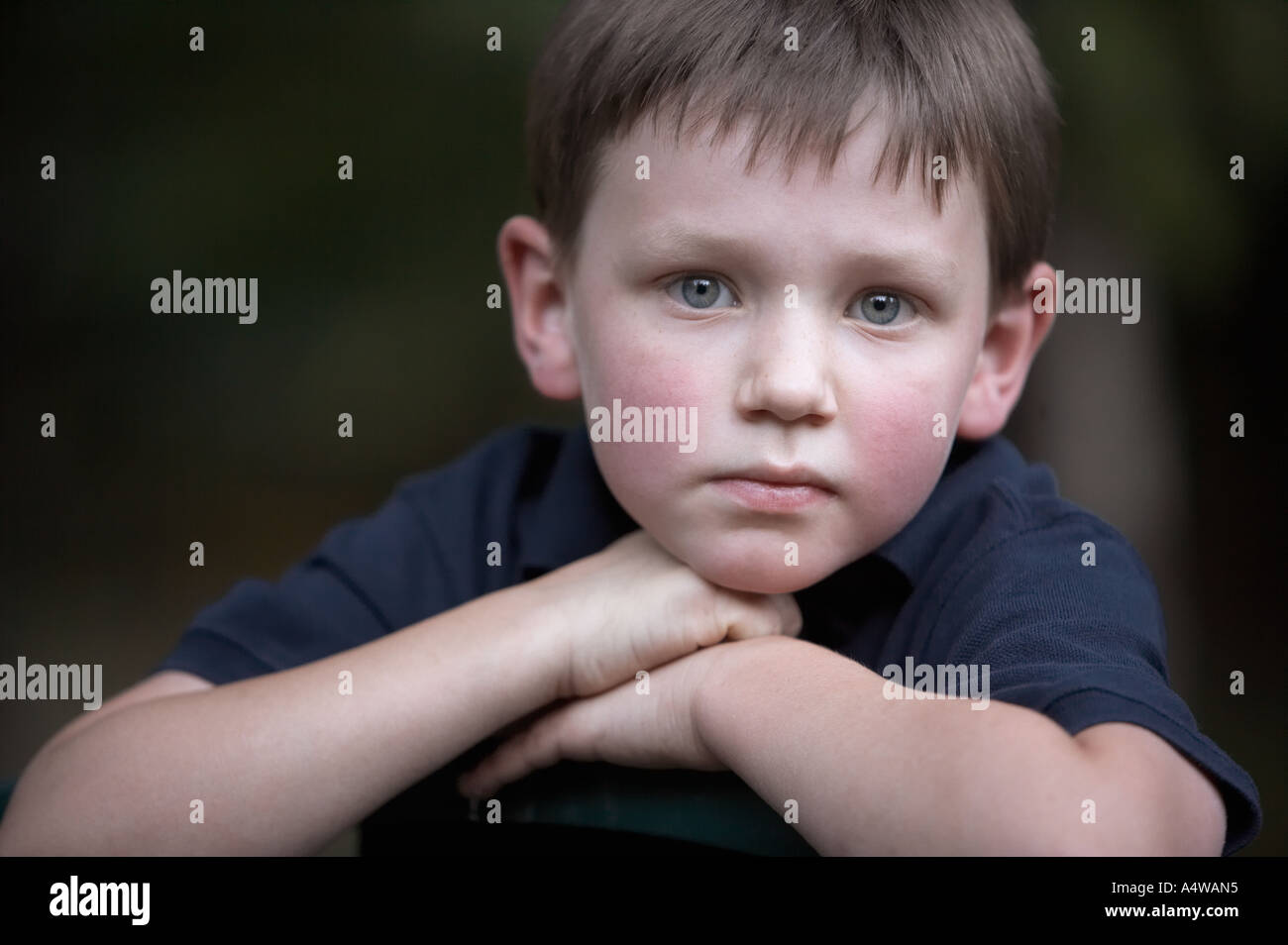 Portrait of young boy looking into camera with serious look Stock Photo ...