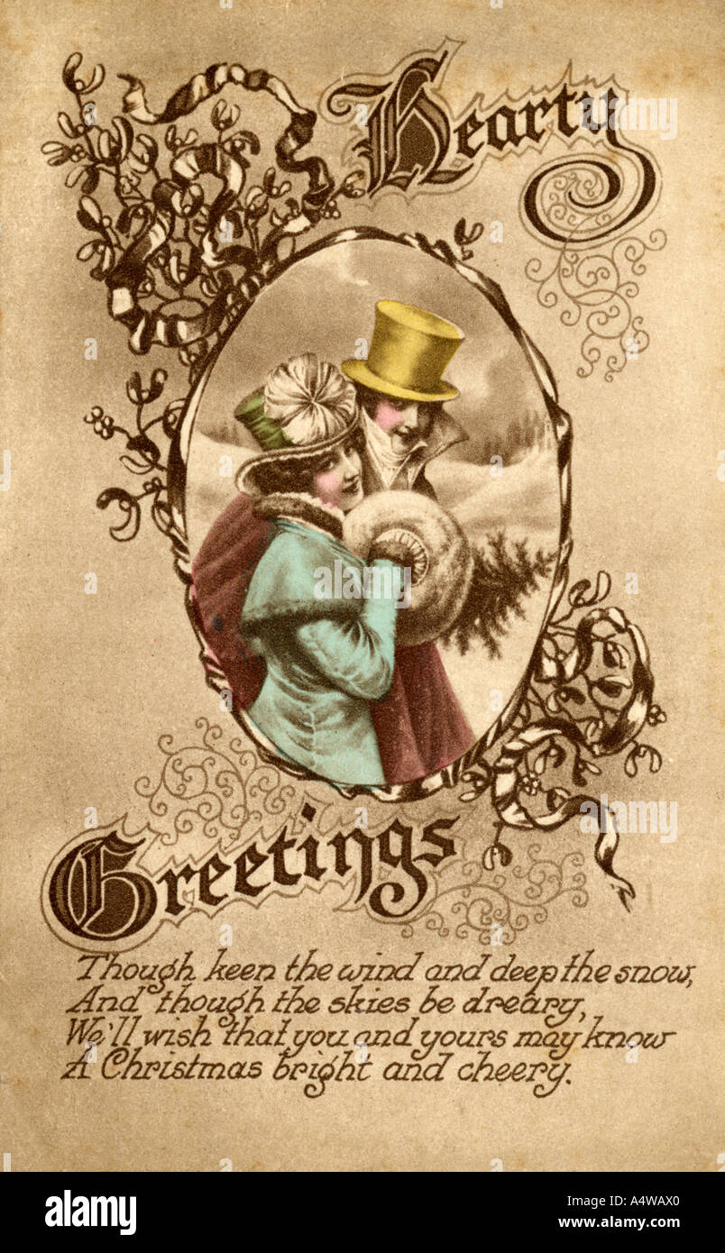 A very early Christmas postcard depicting a hand coloured illustration ...