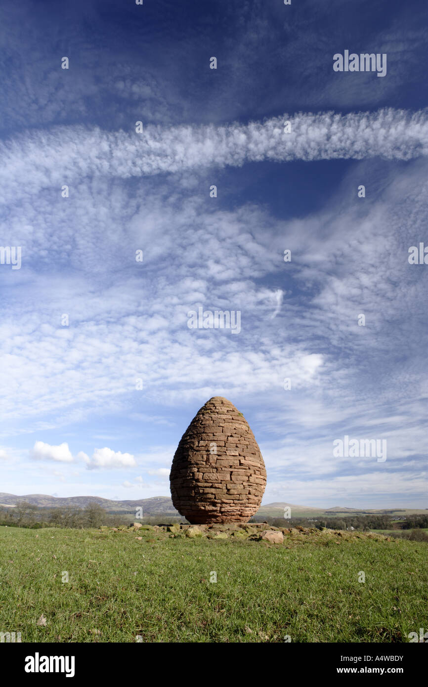 Sculpture by the artist Andy Goldsworthy near Penpont looking across ...